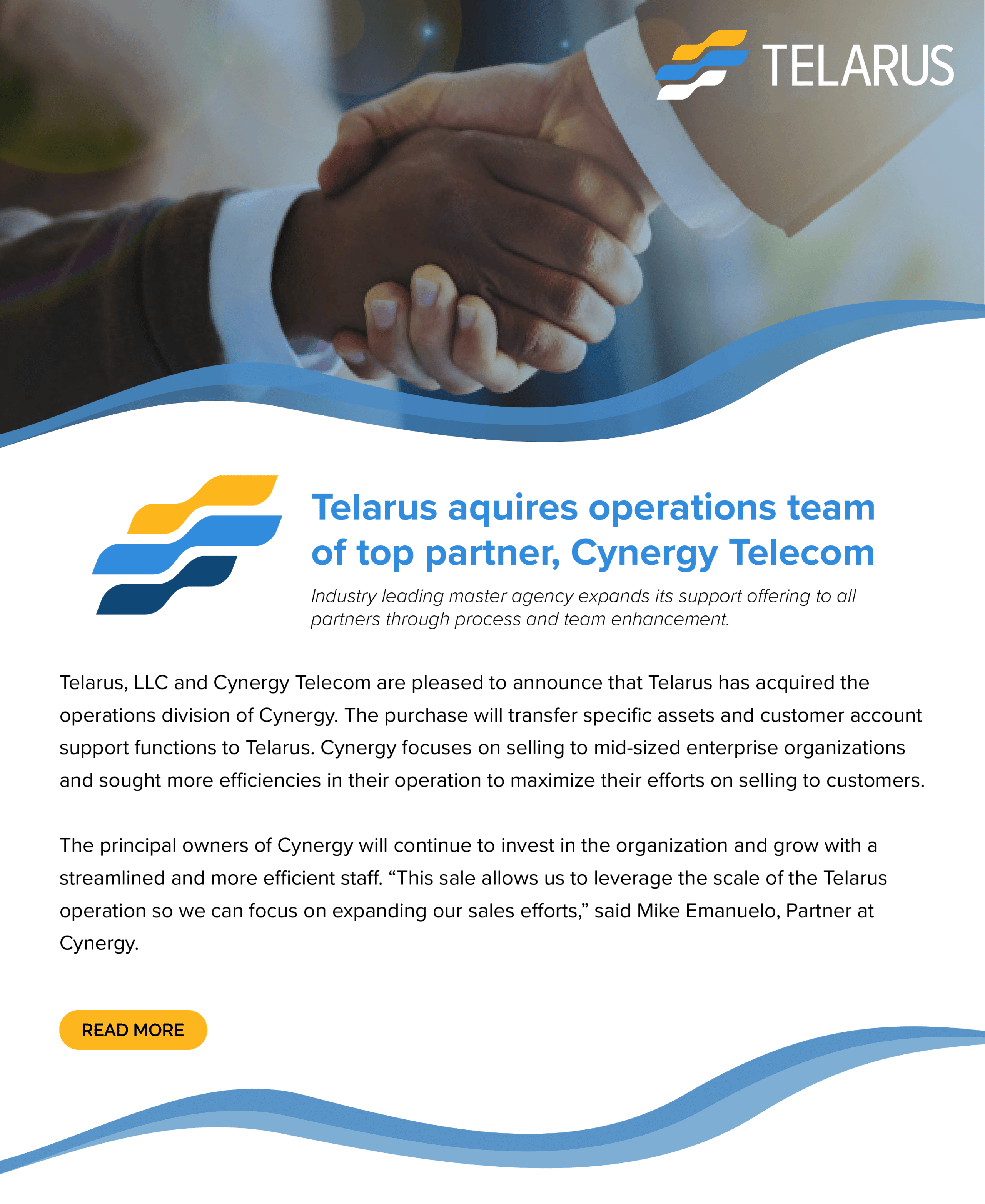 Telarus Acquires Cynergy Telecom's Ops Team